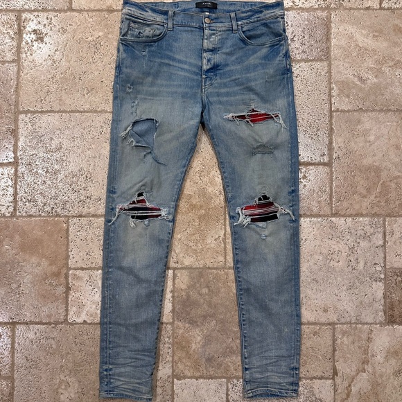 AMIRI | Jeans | Amiri Mx Red Plaid Flannel Patch Clay Indigo Wash Denim ...